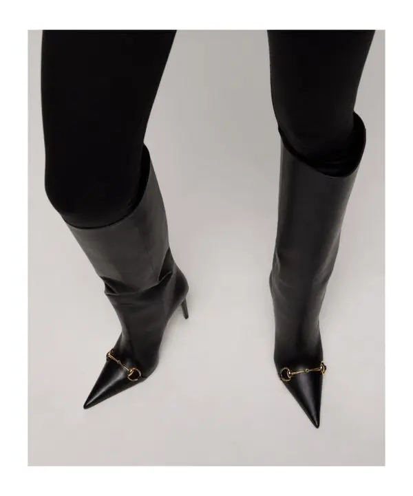Gucci Donna Horsebit Pointed Toe Stiletto Mid Heel Boots