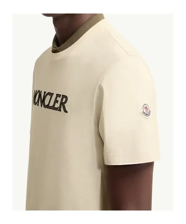 Moncler Logo Velvet Detail T-shirt - Cream