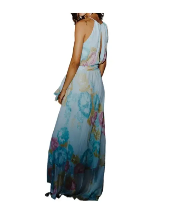 Marella Sleeveless Ruffled Halterneck Maxi Dress With Fabric Flower Detail