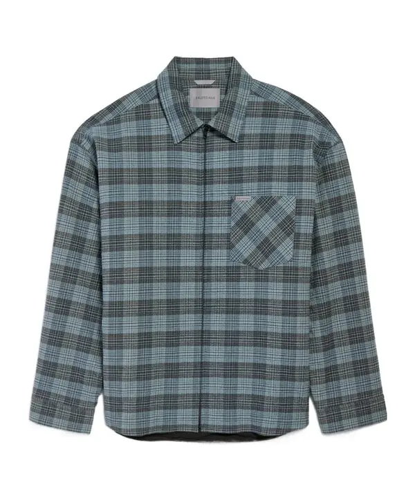Balenciaga Checked Zip-up Shirt Jacket With Logo Detail