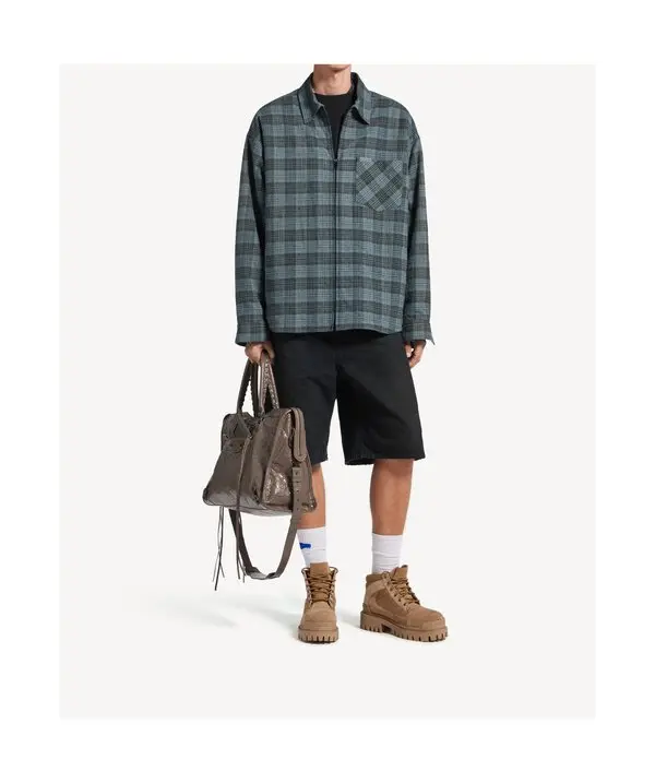 Balenciaga Checked Zip-up Shirt Jacket With Logo Detail