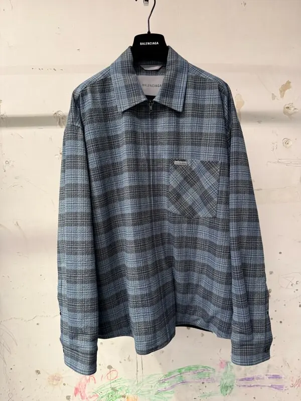 Balenciaga Checked Zip-up Shirt Jacket With Logo Detail