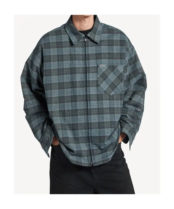 Balenciaga Checked Zip-up Shirt Jacket With Logo Detail
