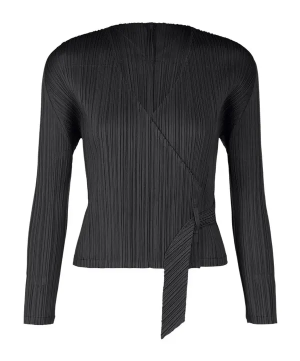 PLEATS PLEASE BY ISSEY MIYAKE V-neck Long Sleeve Pleated Wrap Top