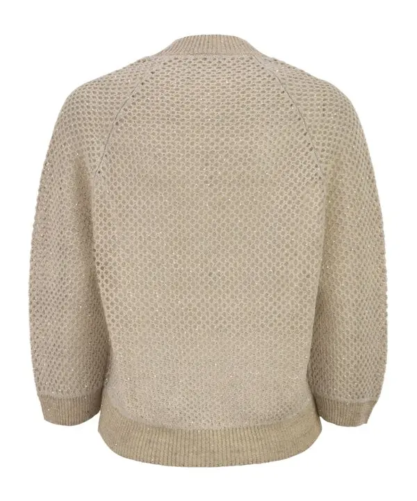 Peserico V-neck Embellished Mesh Knit Top