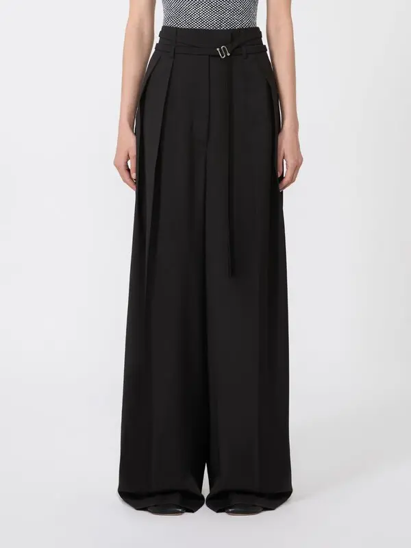 Sportmax Wide-leg Pleated Trousers With S-buckle Belt - Black