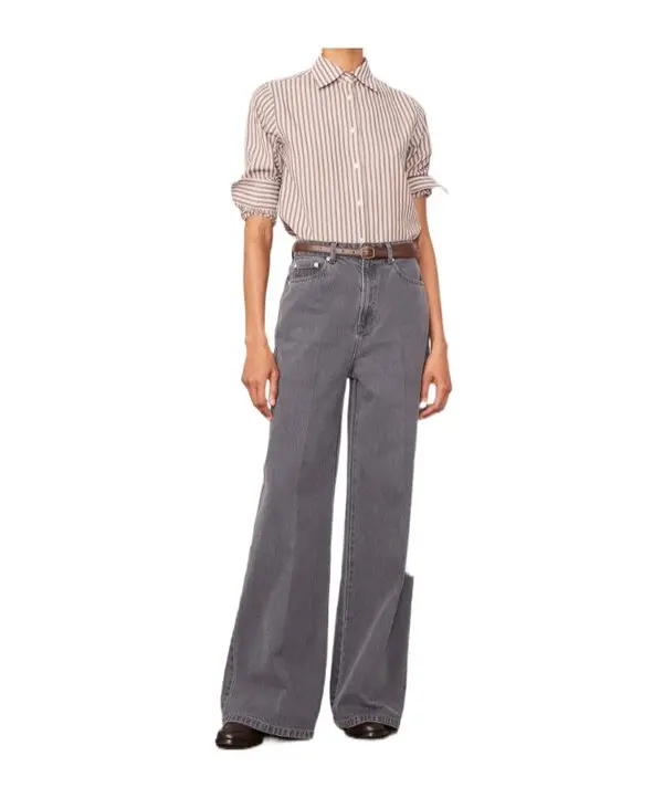 Officine Générale Wide-leg High-waisted Jeans - Medium Gray