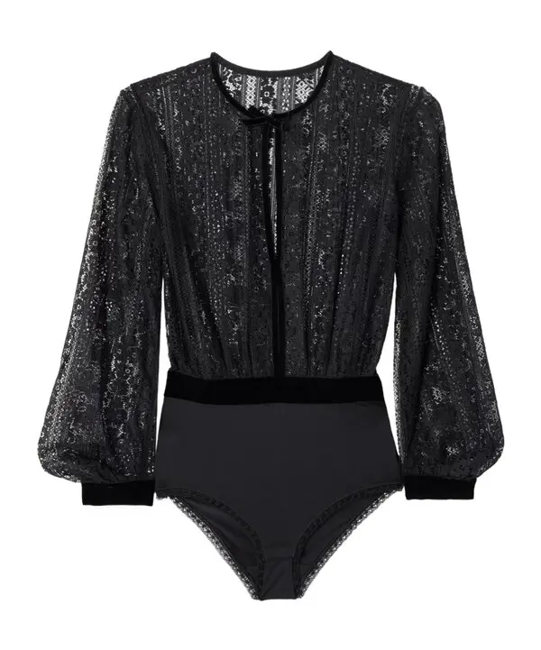 ERES Voltige Lace-panel Velvet Bodysuit - Black