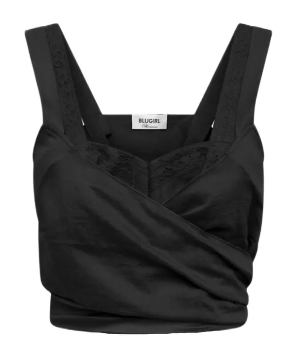 BLUGIRL Sweetheart-neck Cropped Top With Lace Details - Black