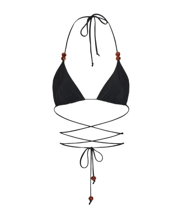 Magda Butrym Strappy Triangle Bikini Top With Embellished Straps - Black