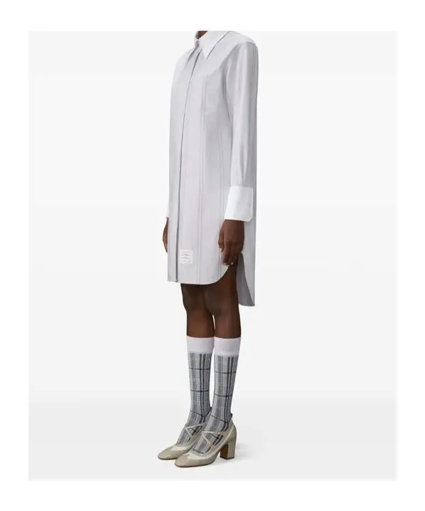 Thom Browne Collared Long-sleeved Striped Dress - Gray
