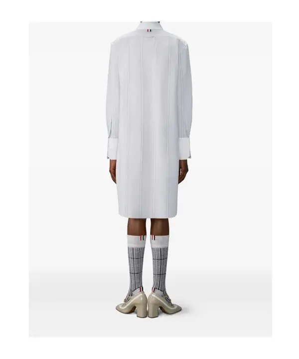 Thom Browne Collared Long-sleeved Striped Dress - Gray