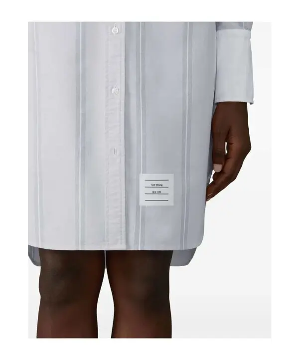 Thom Browne Collared Long-sleeved Striped Dress - Gray