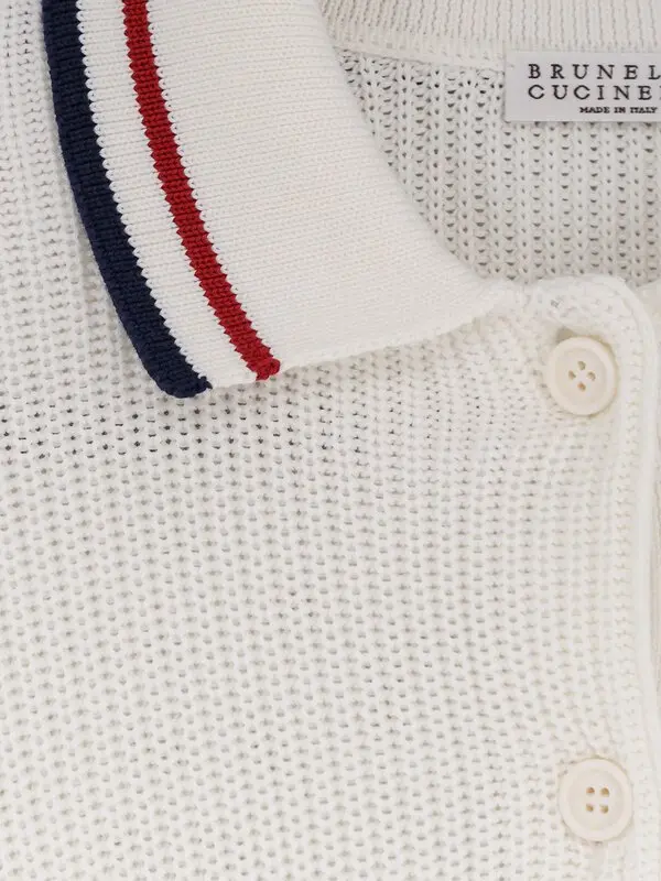 Brunello Cucinelli Striped Collared Short Sleeve Knit