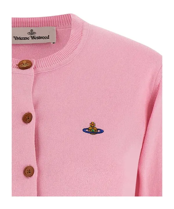 VIVIENNE WESTWOOD Logo Embroidered Knitted Cardigan - Pink