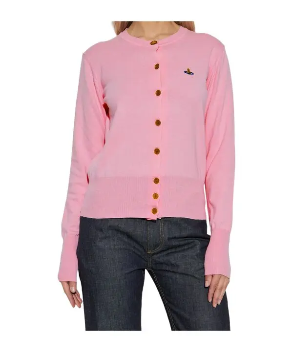 VIVIENNE WESTWOOD Logo Embroidered Knitted Cardigan - Pink