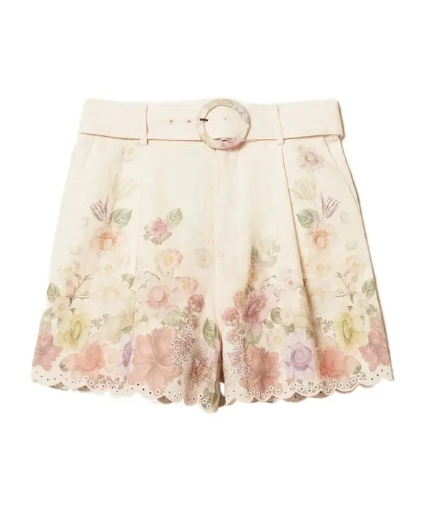TWINSET Floral Belted Shorts - Nude