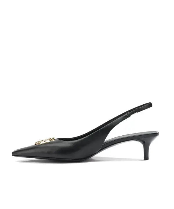 Tory Burch Logo Slingback Pointed-toe High-heeled Pumps - Black