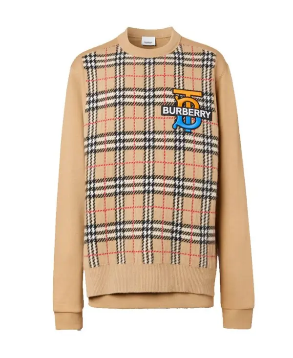 Burberry Monogram-motif Check-panel Sweatshirt - Nude