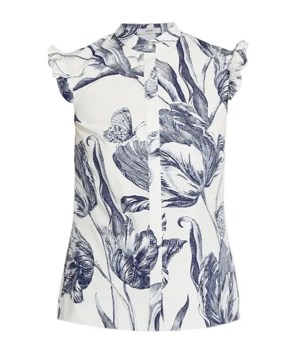 Erdem Floral Print Sleeveless Top With Ruffled Trims - Ivory