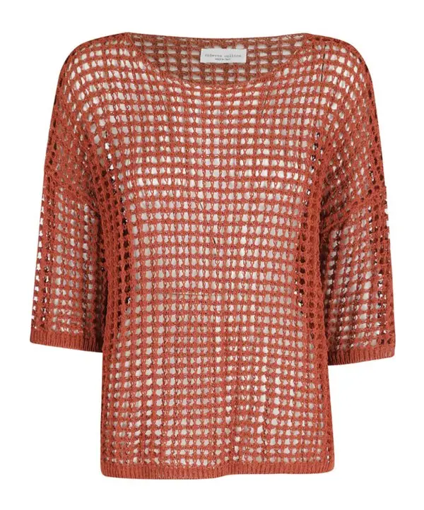 ROBERTO COLLINA Crocheted Crew Neck Cover-up - Brick
