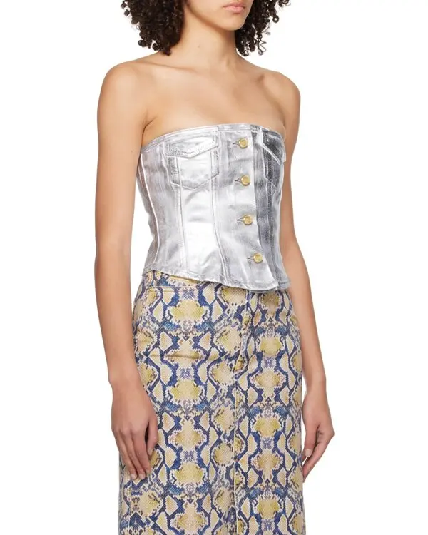 GANNI Off-the-shoulder Foil Denim Top - White