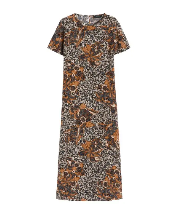 Max Mara Floral Print Short Sleeve Midi Dress