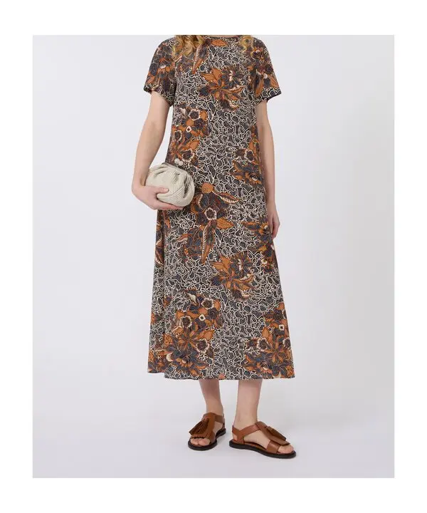 Max Mara Floral Print Short Sleeve Midi Dress