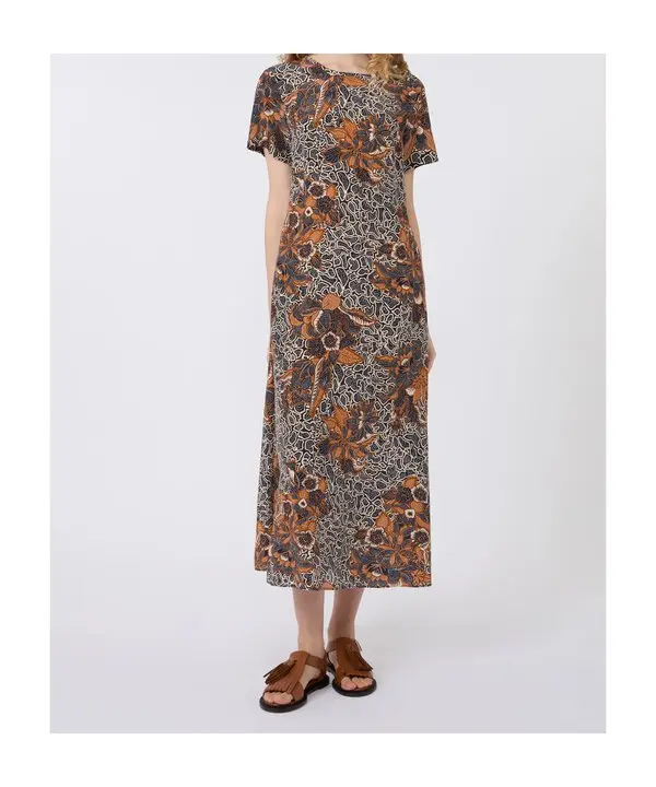Max Mara Floral Print Short Sleeve Midi Dress