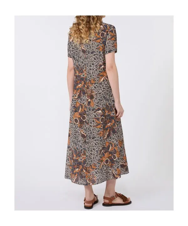 Max Mara Floral Print Short Sleeve Midi Dress