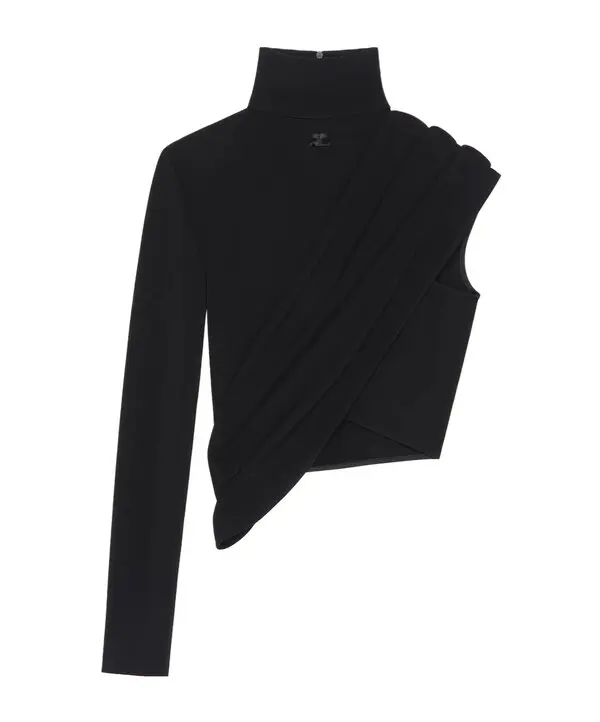 COURREGES Courrèges Asymmetrical Twist Jersey Cropped Top - Black