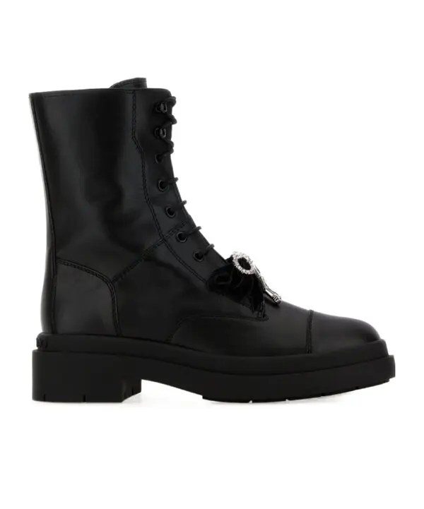 JIMMY CHOO Lace-up Round Toe Boots With Bow Detail