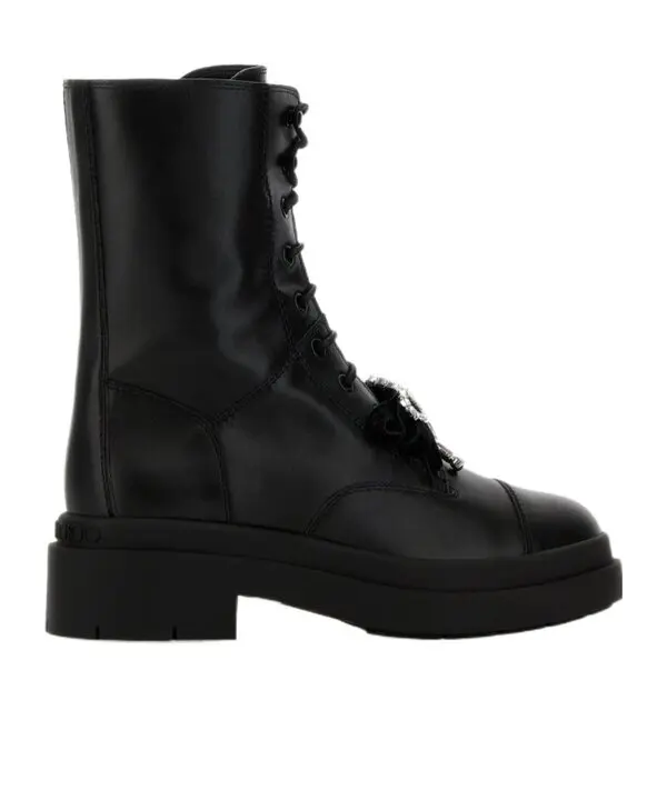 JIMMY CHOO Lace-up Round Toe Boots With Bow Detail