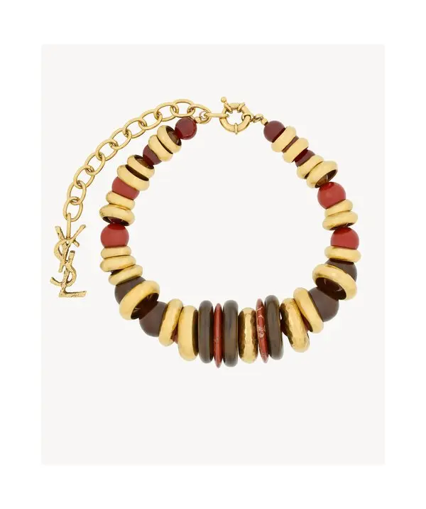 Saint Laurent Loulou Beaded Charm Necklace - Red, Brown And Gold
