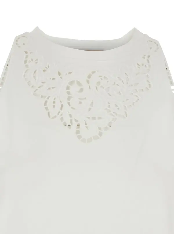 TWINSET Inlaid Embroidered Round Neck Top - White