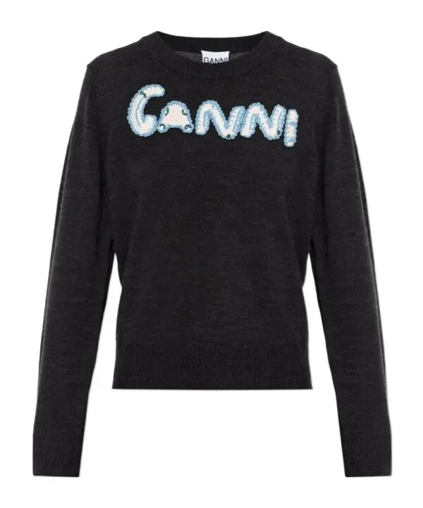GANNI Logo Detailed Jumper - Phantom Black