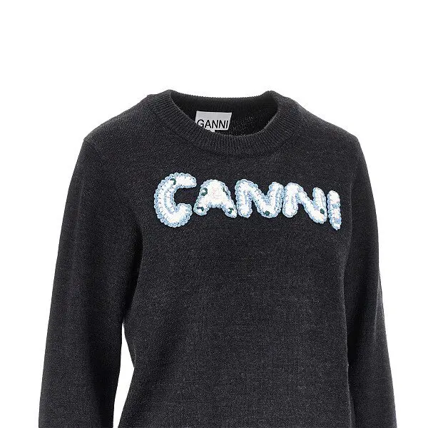 GANNI Logo Detailed Jumper - Phantom Black