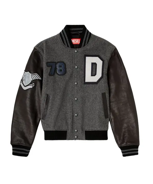 DIESEL® Embroidered Patches Varsity Jacket - Black/gray