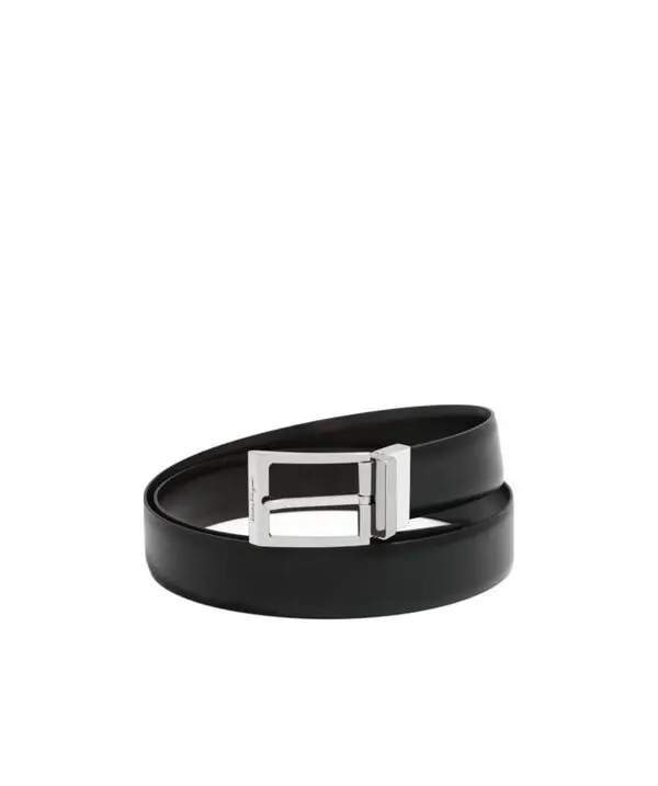 FERRAGAMO Logo Buckle Leather Belt - Black