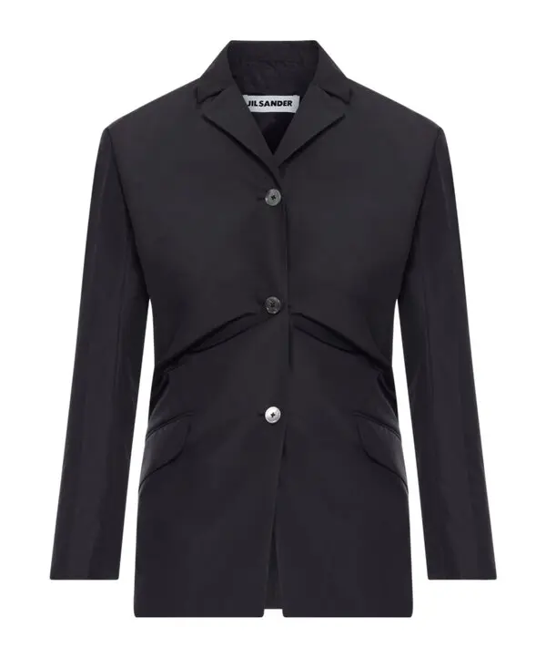 JIL SANDER Single Breasted Pleated Detail Jacket - Black