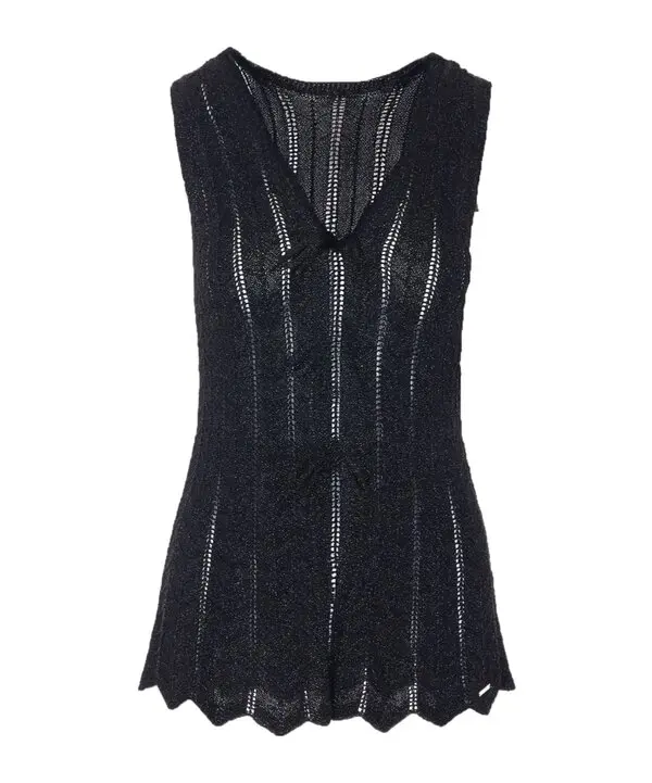 TWINSET Metallic Knit V-neck Top - Black