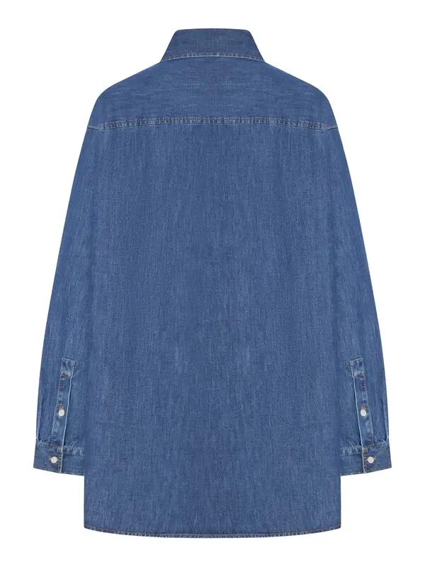 Valentino Garavani Logo Plaque Denim Button-up Shirt - Blue