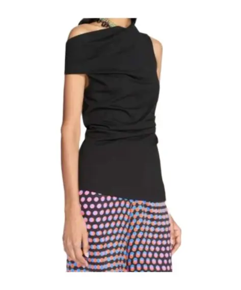 Dries Van Noten Off-shoulder Jersey Top With Pleated Details - Black