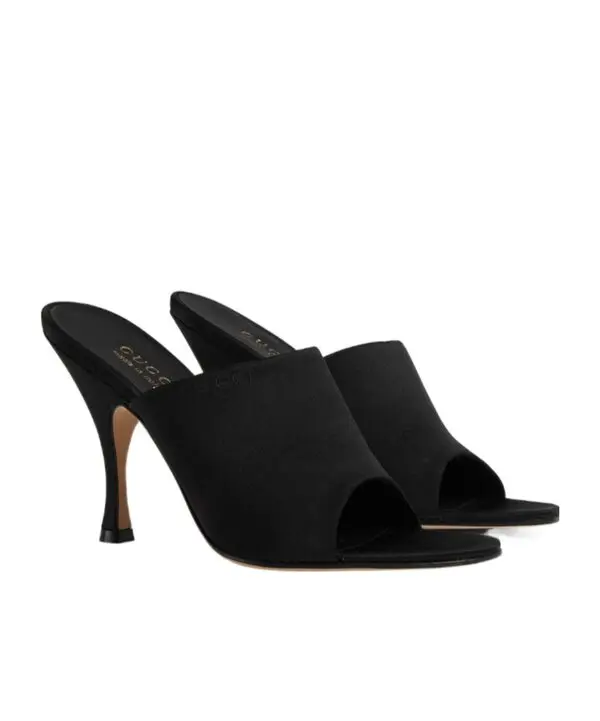 Gucci High Heel Slide Sandals With Embossed Logo