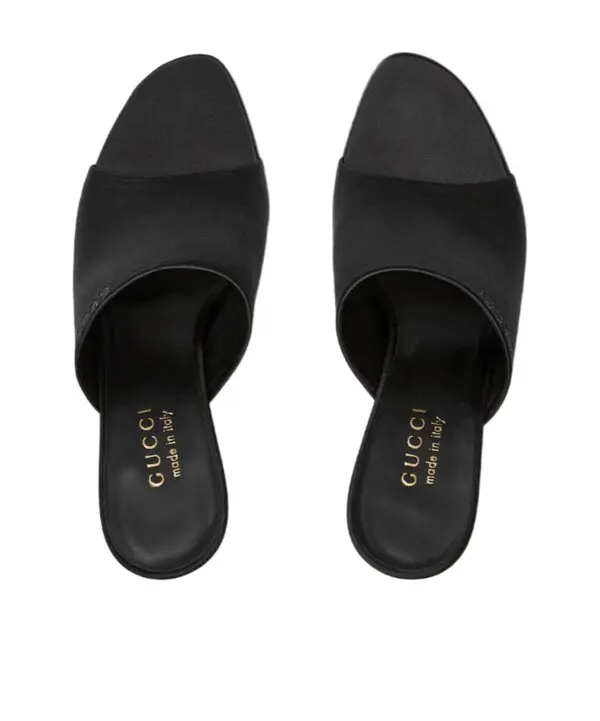 Gucci High Heel Slide Sandals With Embossed Logo