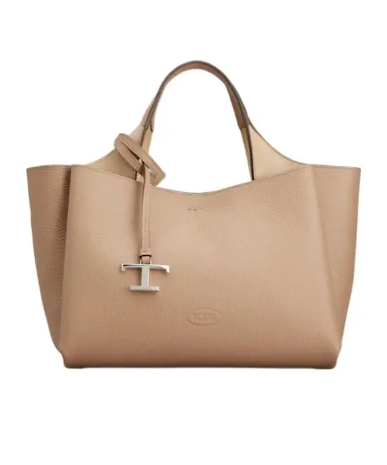 TOD'S Mini Top Handle Bag With Logo Plaque - Natural Color
