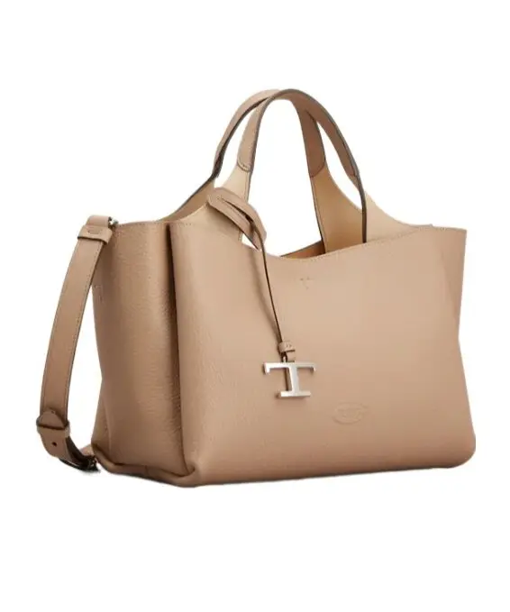 TOD'S Mini Top Handle Bag With Logo Plaque - Natural Color