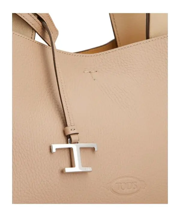 TOD'S Mini Top Handle Bag With Logo Plaque - Natural Color