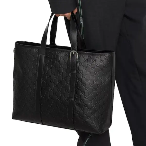 Gucci Gg Emblem Embossed Leather Tote Bag