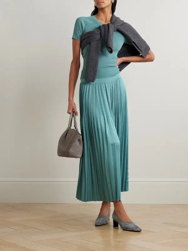 JOSEPH Rabat Pleated Midi Skirt - Blue